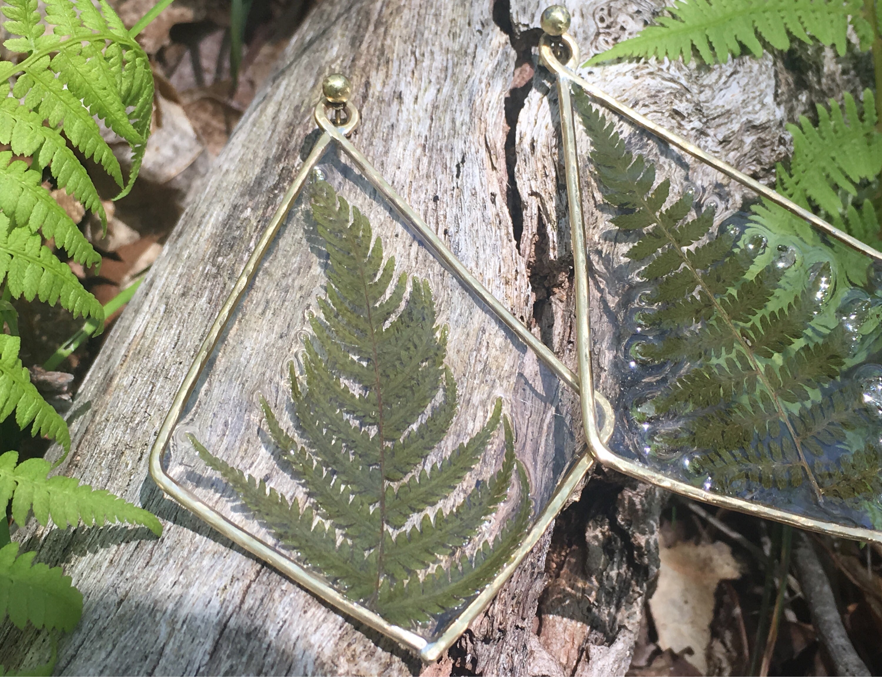 Natural Fern Set in Resin and Handcrafted Gold Brass Dangle - Etsy