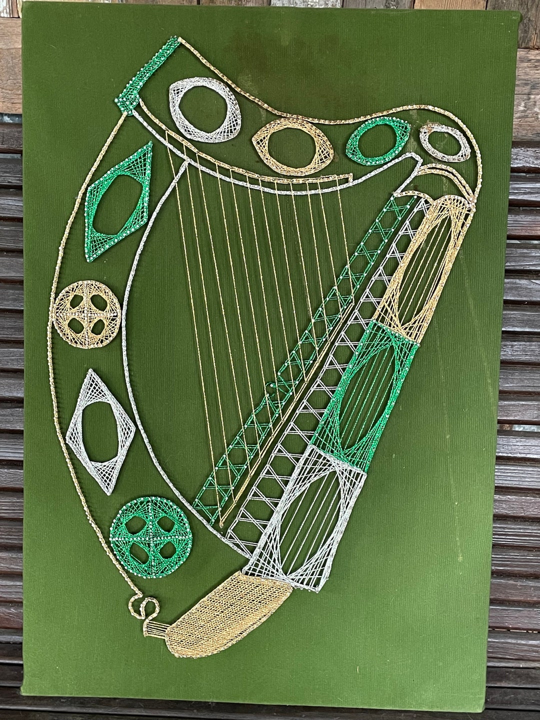 1960’s Celtic Harp Thread Art Wall Hanging. - Etsy