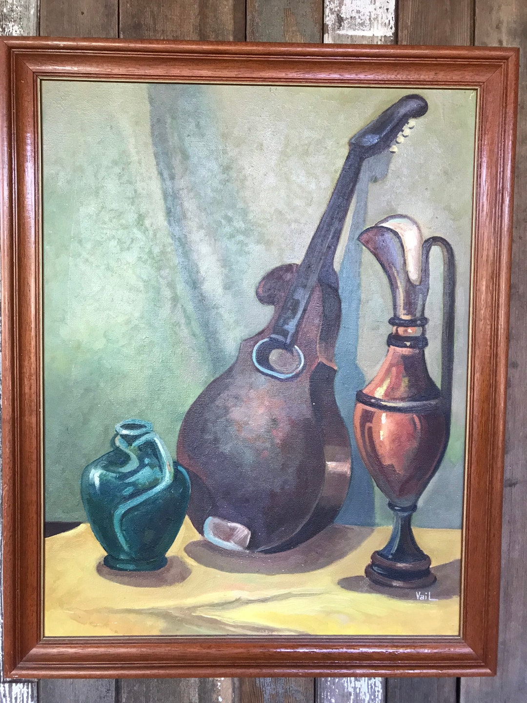 Original Mid Century Modern Still Life Oil Painting on Wood With Frame ...