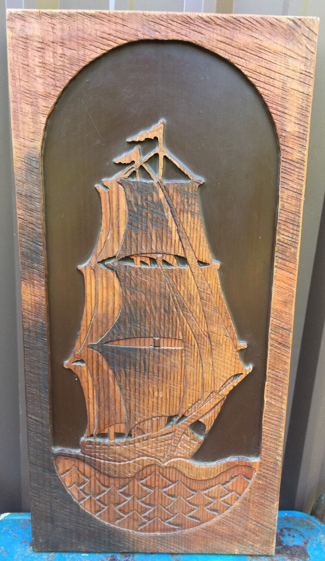 MCM Solid Wood Block Art Pirate Ship Carving Wall Hanging - Etsy