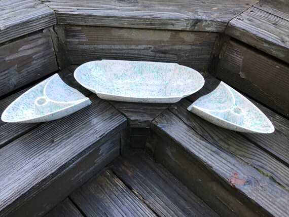 Large Vintage Gilner Pottery 3 Piece Serving Dish with Candle | Etsy