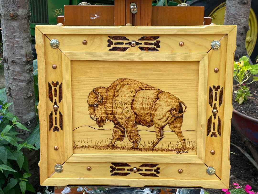 Wood Burning & Pyrography Buffalo Hand Made Framed Art on Wood. - Etsy