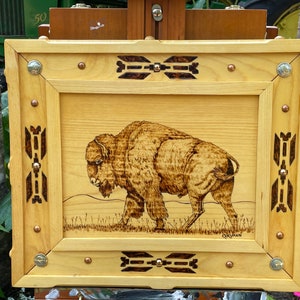 Wood Burning & Pyrography Buffalo Hand Made Framed Art on Wood. - Etsy