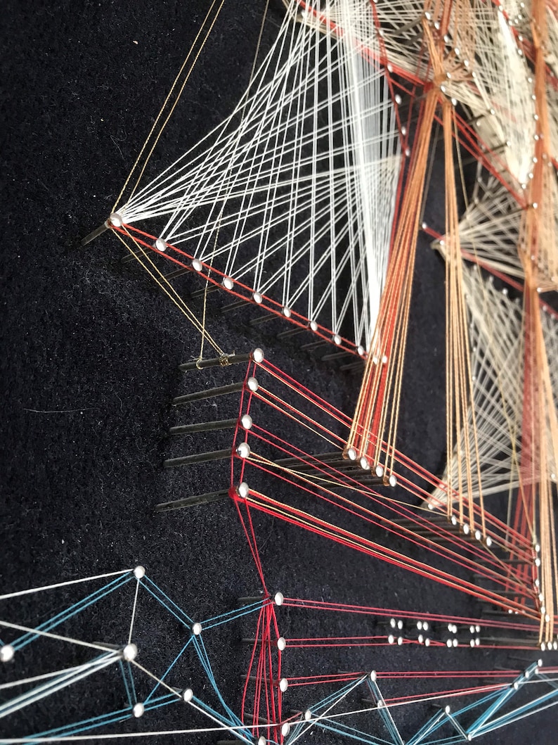 Original MCM 1960s Large Thread Art Ship Wall Art Piece. - Etsy