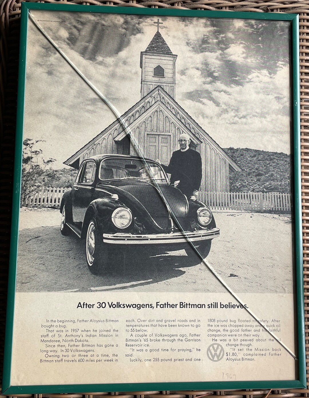 Original 1969 Volkswagen Beetle Advertisement Framed & Mounted Under ...