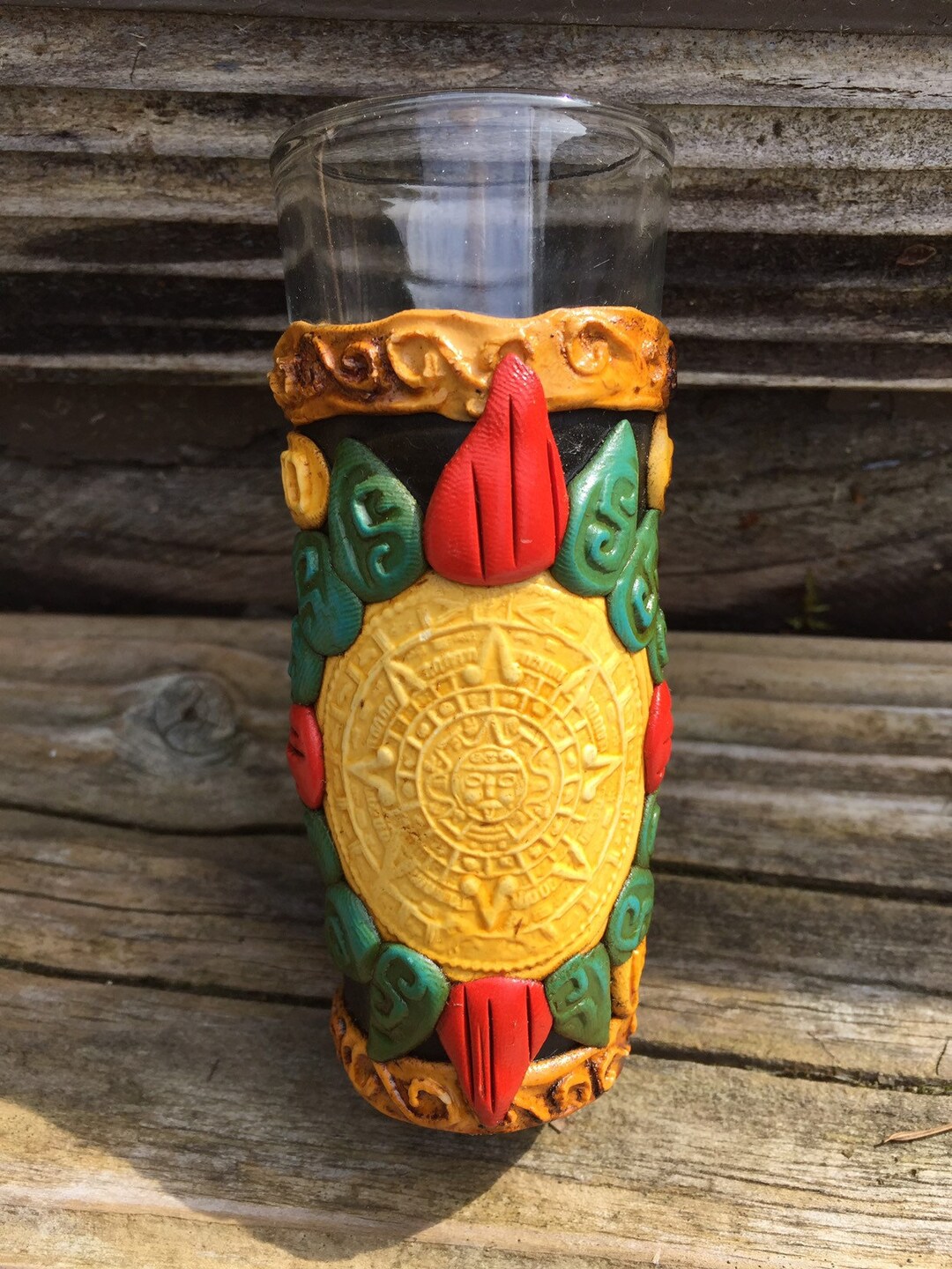 Handmade Mexican Clay Shot Glass: Aztec Calendar Barware - Etsy