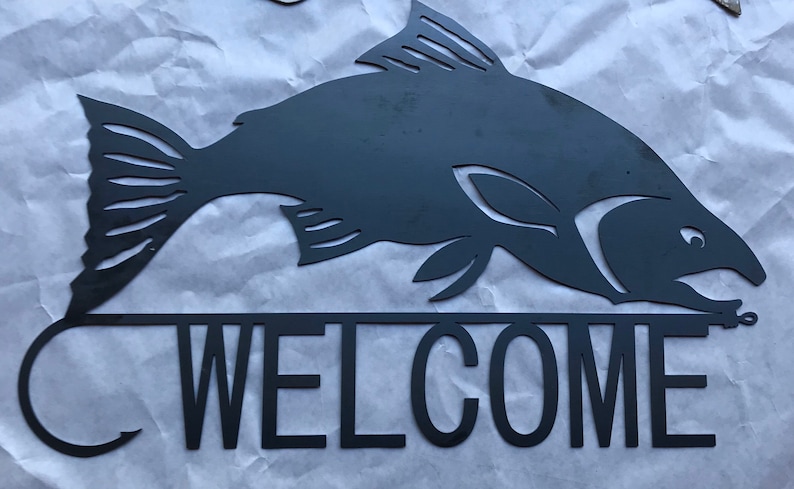 Metal Laser Cut "salmon With Fish Hook Welcome Sign" Scene Cut Out of ...