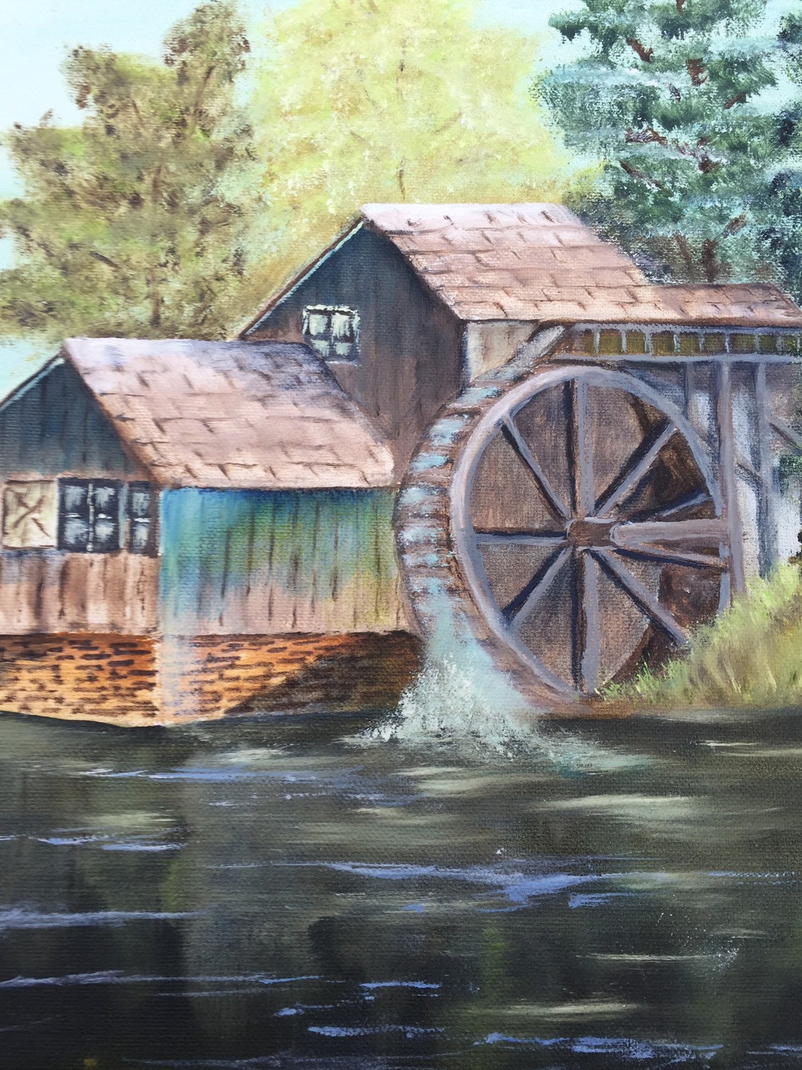 Nice Painting of Old Mill Water Wheel House and Pond on - Etsy
