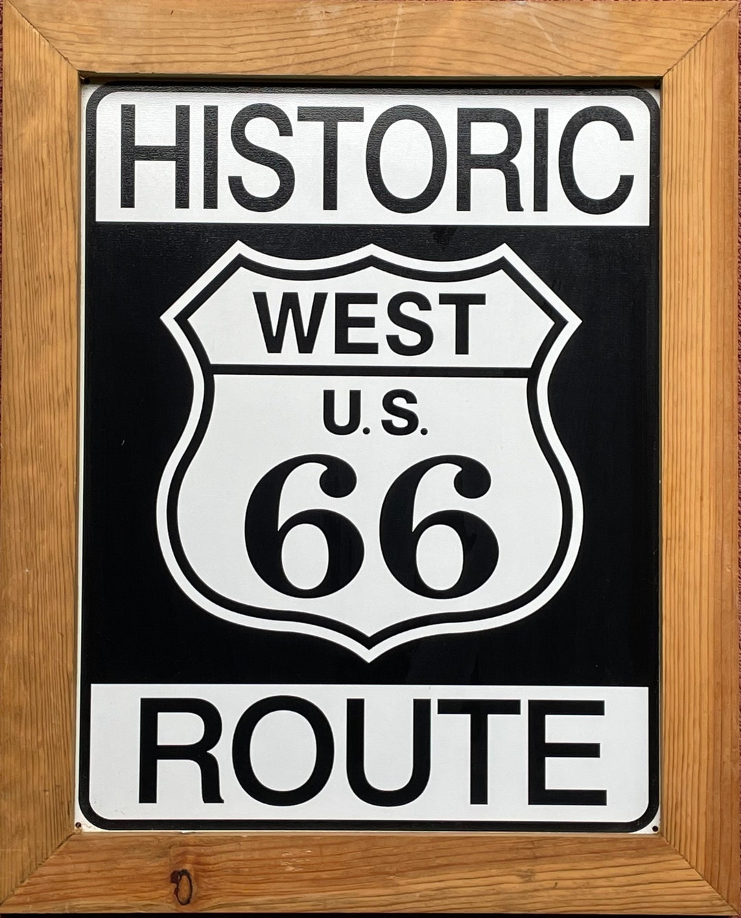 Big Historic Route 66 West Metal Sign in Wood Frame. - Etsy