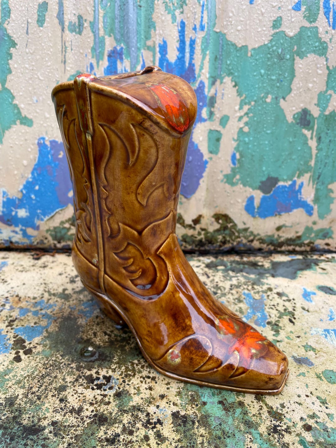 1970s Marbled Ceramic Cowboy Boot Piggy Bank. - Etsy