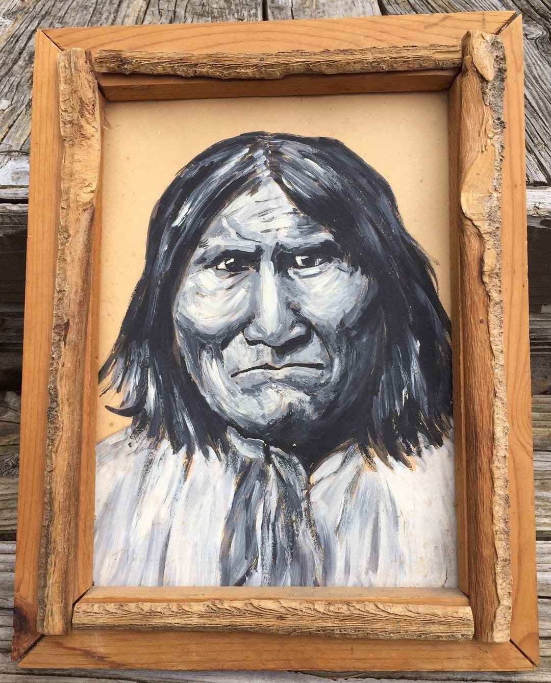 Original Geronimo Painting Signed and Framed With Natural Wood - Etsy