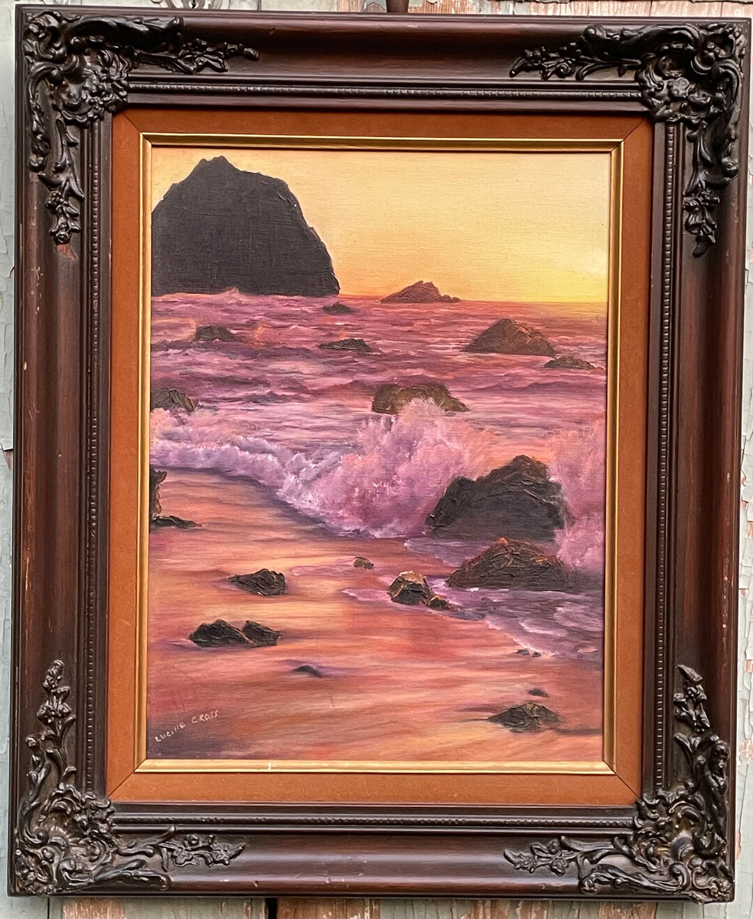 Very Nice Signed Ocean Beach Scene Oil Painting With Waves, Rocks ...