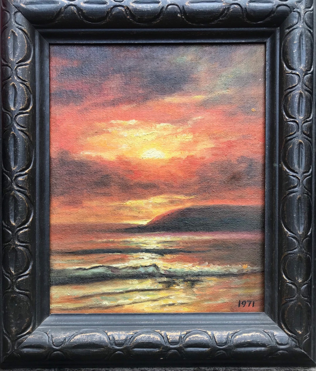 Original 1971 Pacifica California Beach Sunset Framed Oil Painting by ...