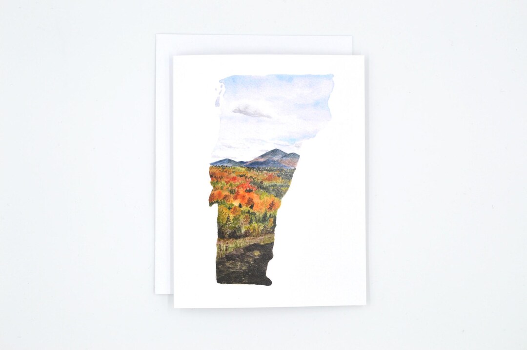 Vermont State Art Card - Watercolor Notecard - Vermont Notecard ...