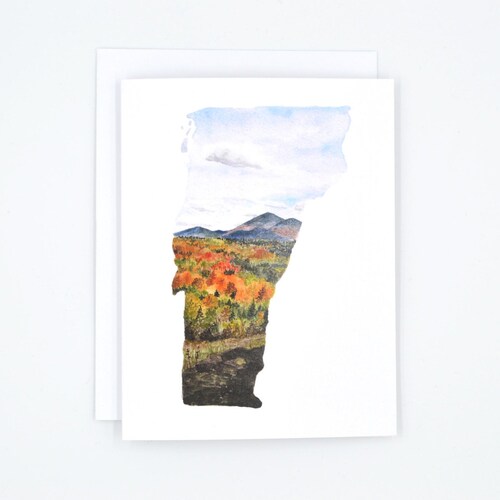 Vermont State Art Card Watercolor Notecard Vermont | Etsy