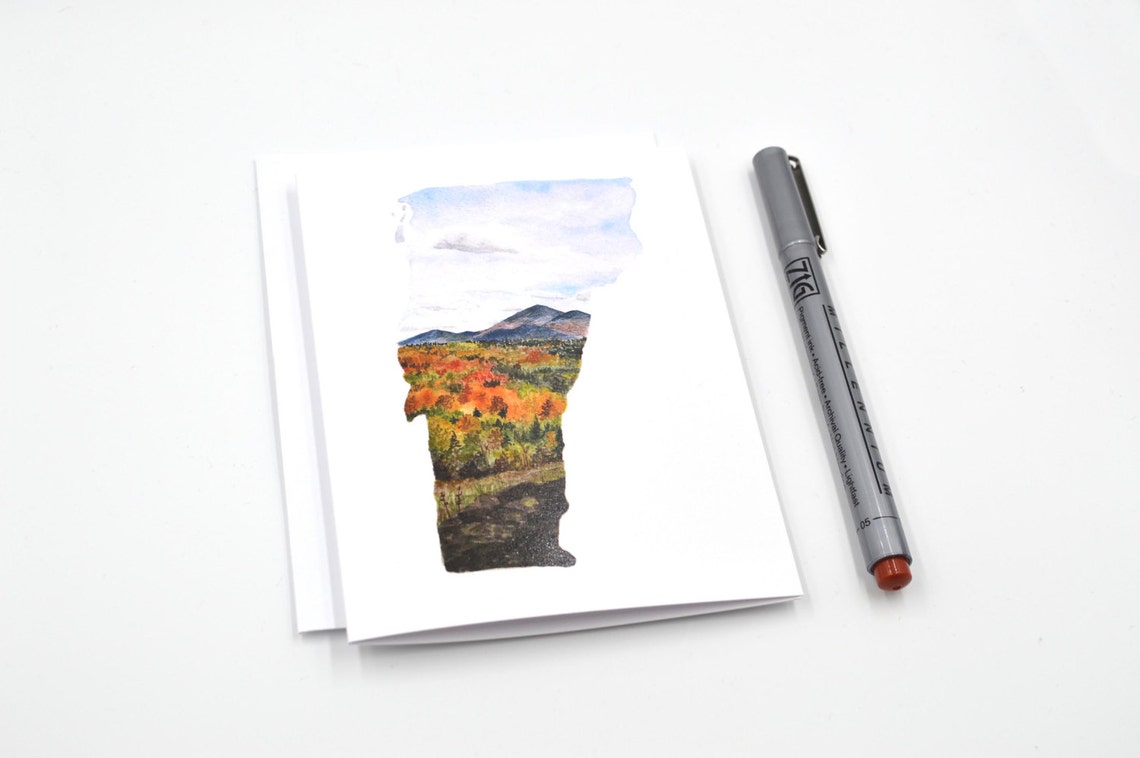 Vermont State Art Card Watercolor Notecard Vermont - Etsy