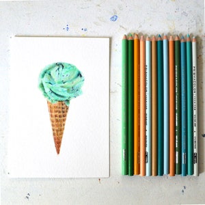 Mint Chocolate Chip Ice Cream Art Print Digital Download - Wall Art ...