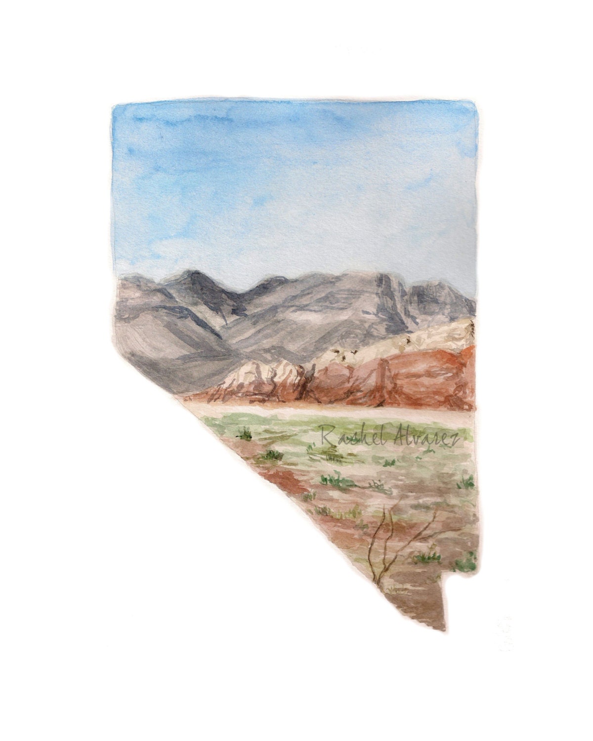 Nevada State Art Card - Nevada Watercolor Notecard - Nevada State Map ...