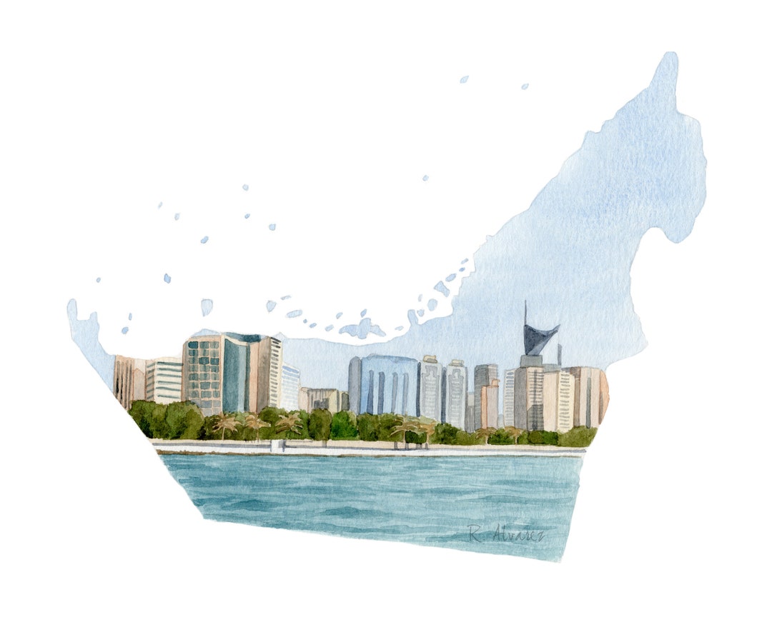 UAE Map Print Watercolor - Uae Poster - Uae United States - Uae Wall ...