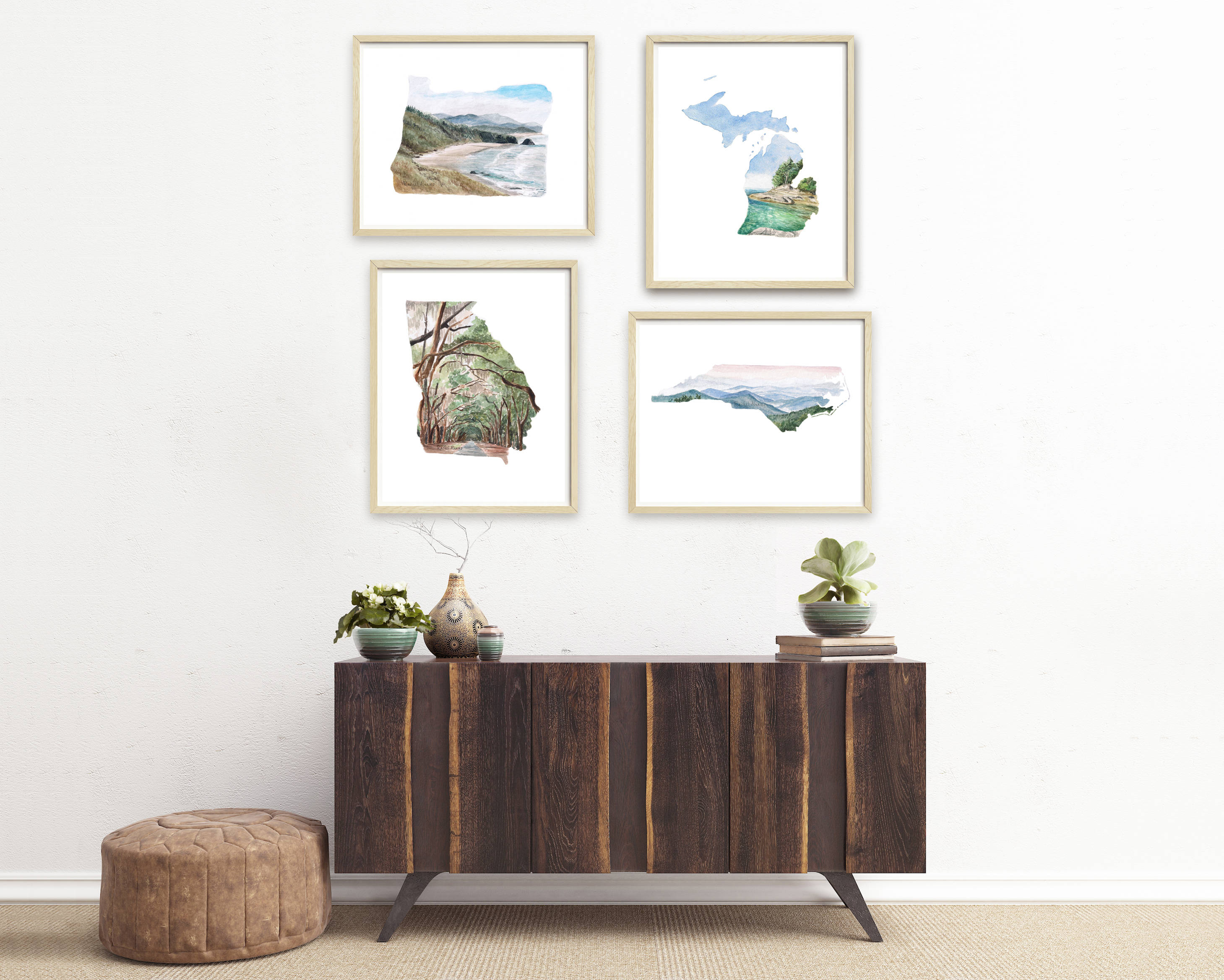 Bundle Watercolor State Art Print Painted State Art United | Etsy