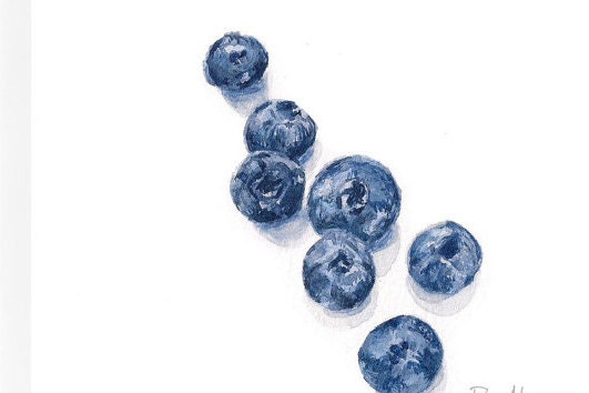 Blueberry Art Blueberry Kitchen Wall Art Watercolor | Etsy