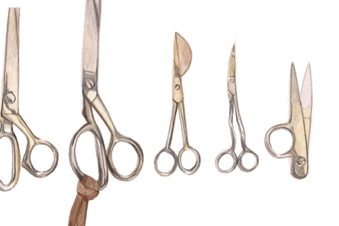 Watercolor Illustration Sewing Art Scissor Illustration - Etsy