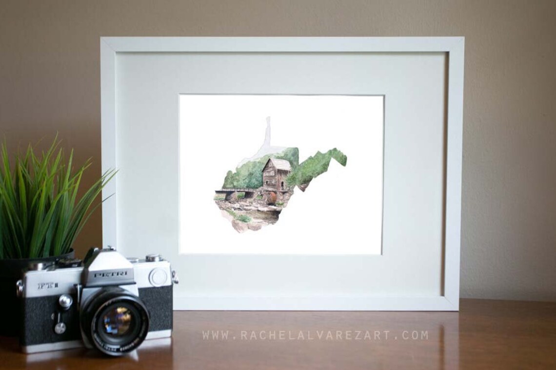 West Virginia Art Print West Virginia Map Art Watercolor - Etsy