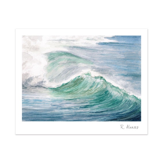 Blue Ocean Wave Wall Art Ocean Art Print Gift for Surfer - Etsy