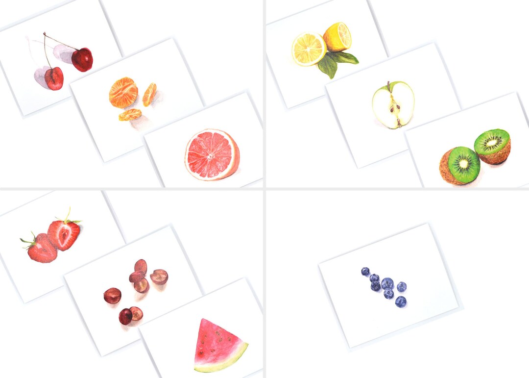Colorful Watercolor Stationary Set - Blank Notecards Set - Fruit ...