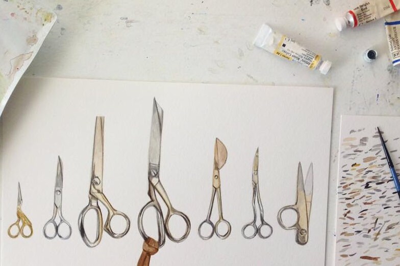 Watercolor Illustration - Sewing Art - Scissor Illustration - Sewing ...