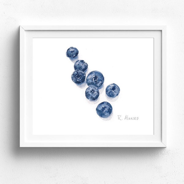 Watercolor Blueberry Print - Etsy