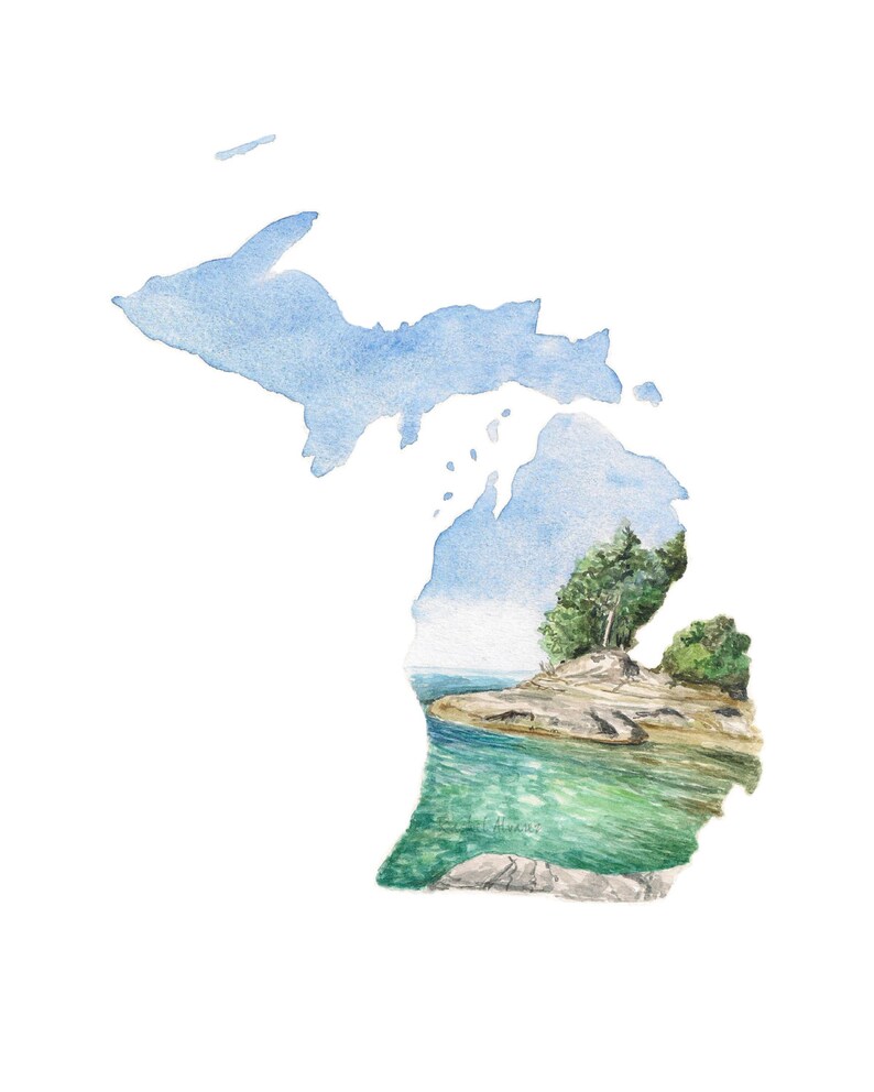 Michigan Greeting Card Michigan State Art Watercolor | Etsy