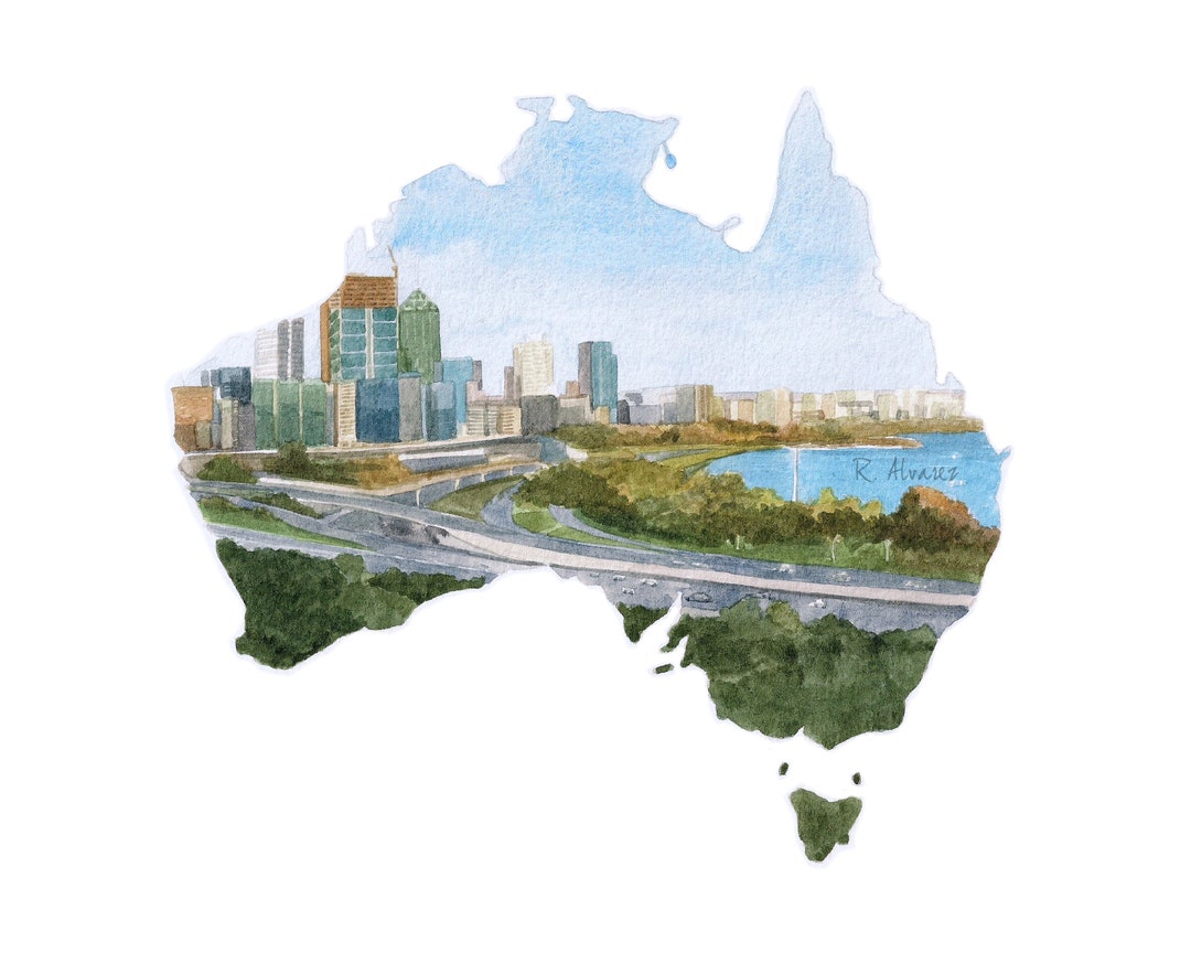 Perth Map Print Watercolor - Perth Poster - Perth Wall Art - Perth City ...