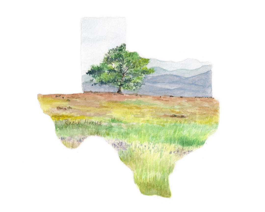 Texas Watercolor State Art PRINT, Texas Map Print, Texas Wall Art ...