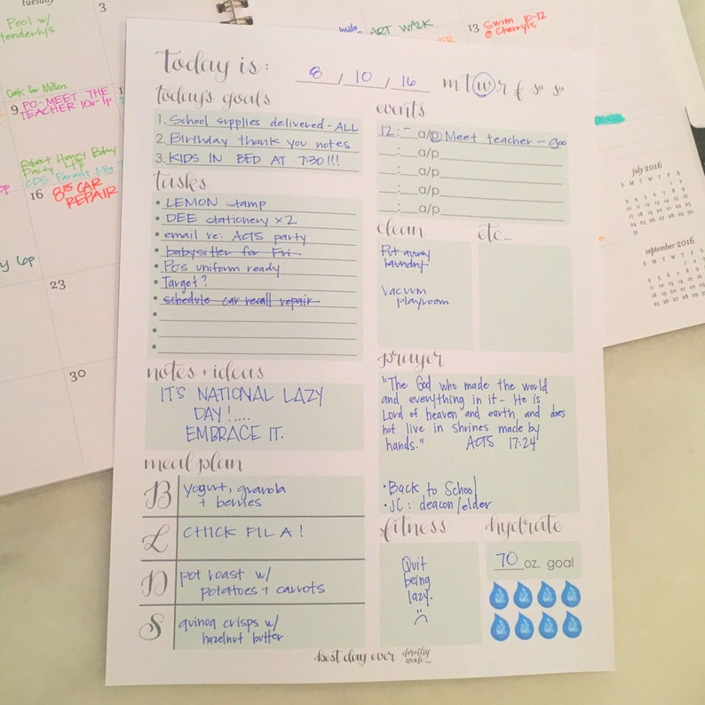 Printable Best Day Ever Daily Organization Sheet - Etsy