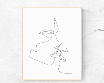 Couple kissing art | Etsy