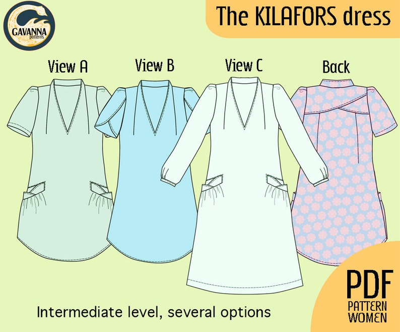 Pdf Dress Pattern for Women, Modern Cool Dress or Go for a Retro Look ...