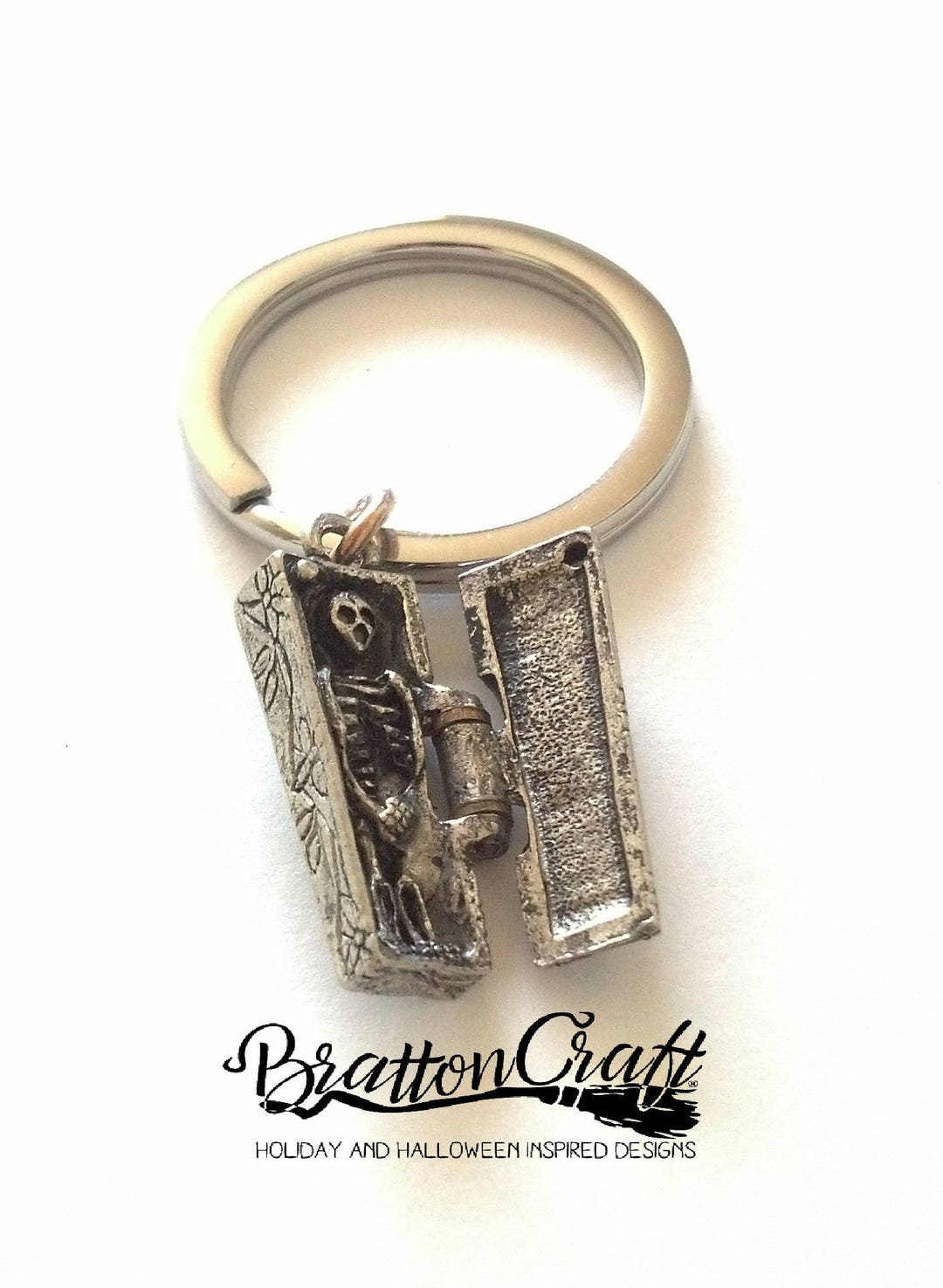 Hinged Coffin Keychain: Pewter Skeleton Key Ring - Etsy