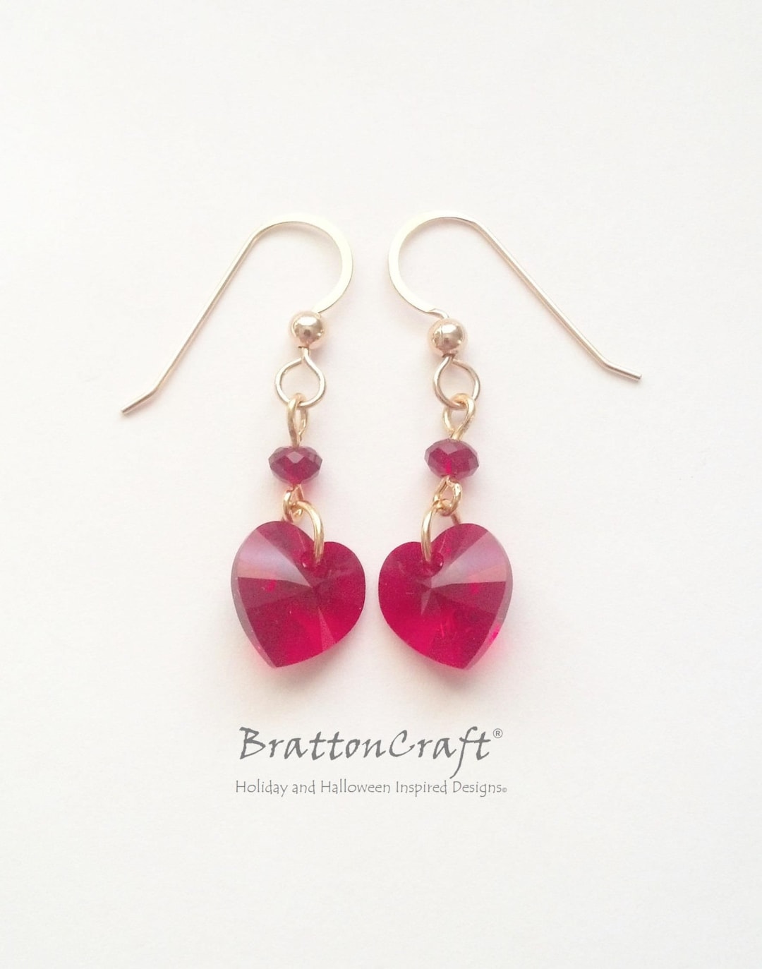 Red Heart Earrings - Red Crystal Heart Earrings - Valentine's Day ...