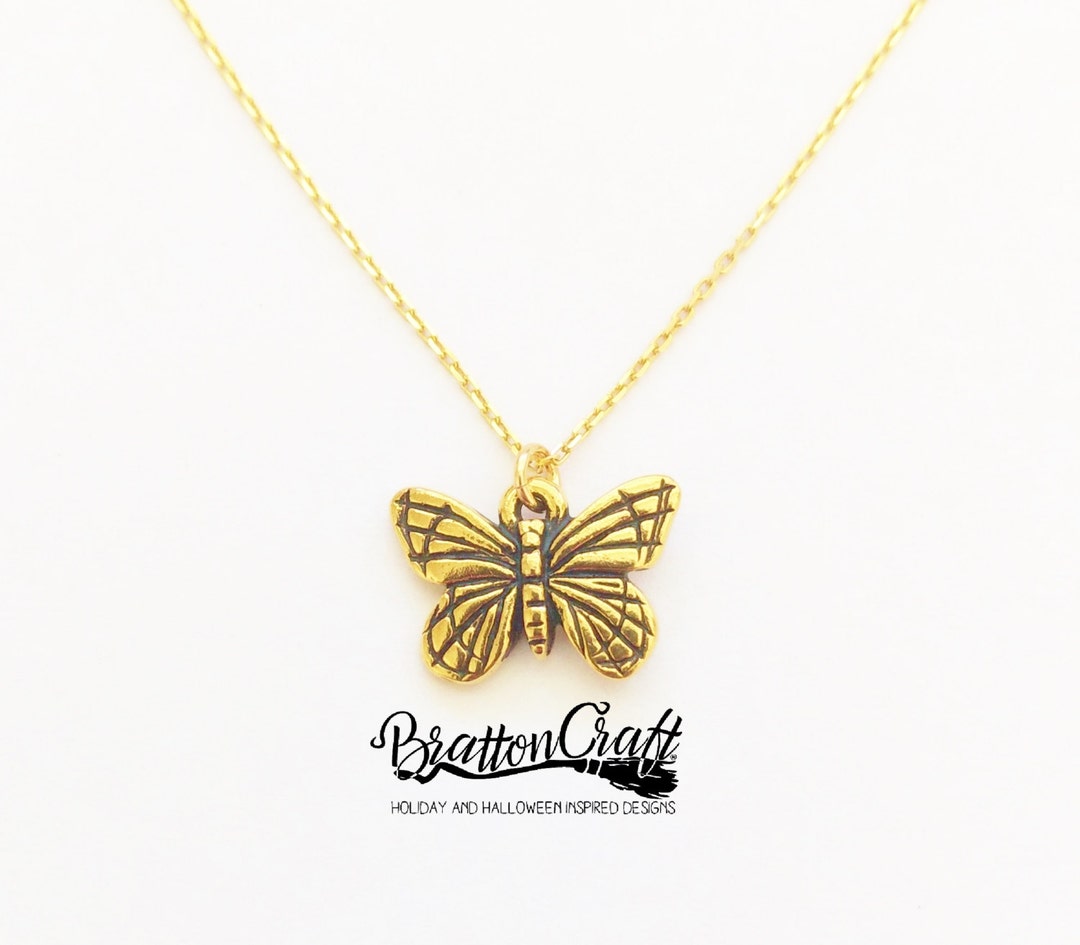Gold Monarch Butterfly Necklace: 22k Plated Pewter Charm - Etsy