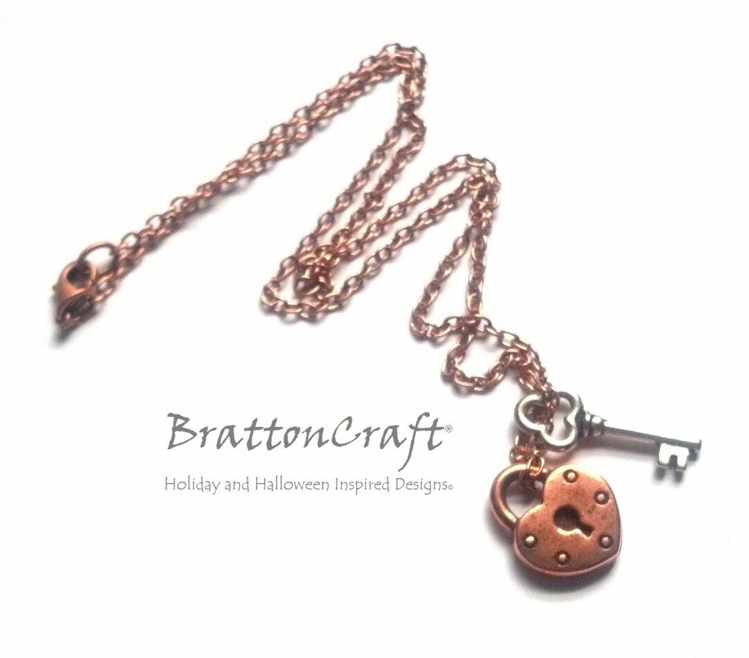 Silver Key and Copper Heart Lock Necklace: Tierracast Charm - Etsy