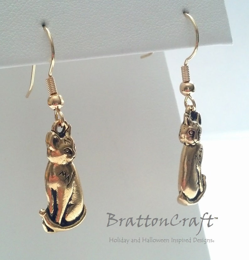 Gold Cat Earrings Antique Gold Sitting Cat Earrings Cat | Etsy