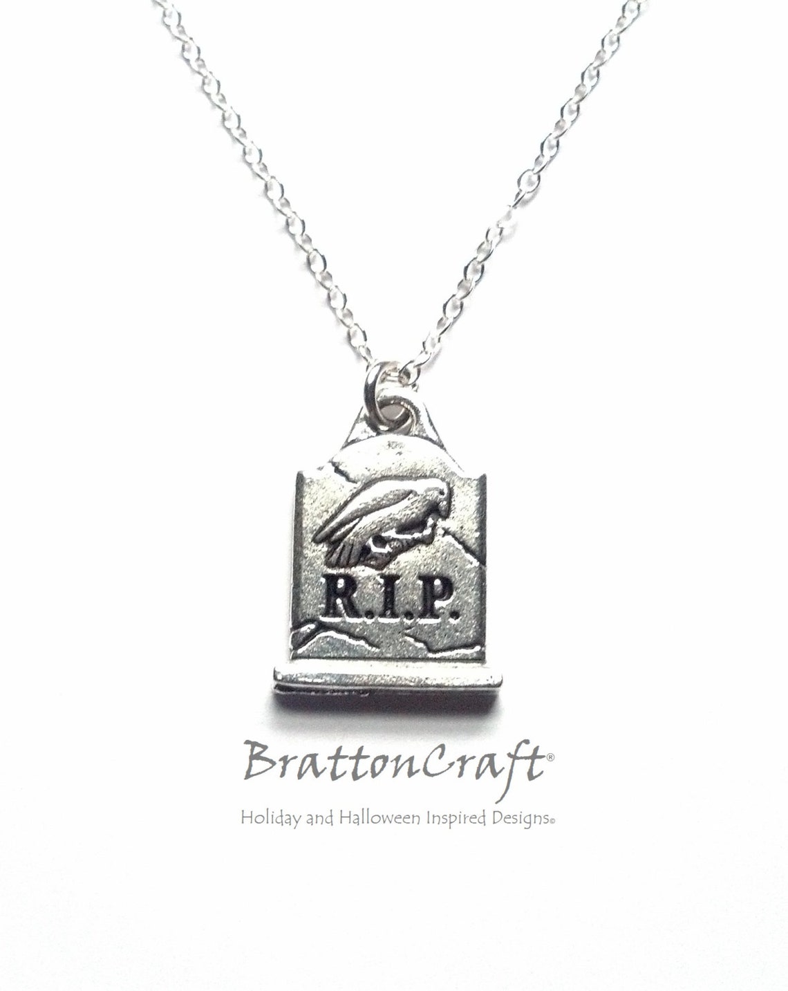 Silver Tombstone Necklace RIP Necklace Halloween Necklace | Etsy