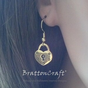 Gold Heart Lock Earrings - Gold Lock Earrings - Valentine Earrings ...