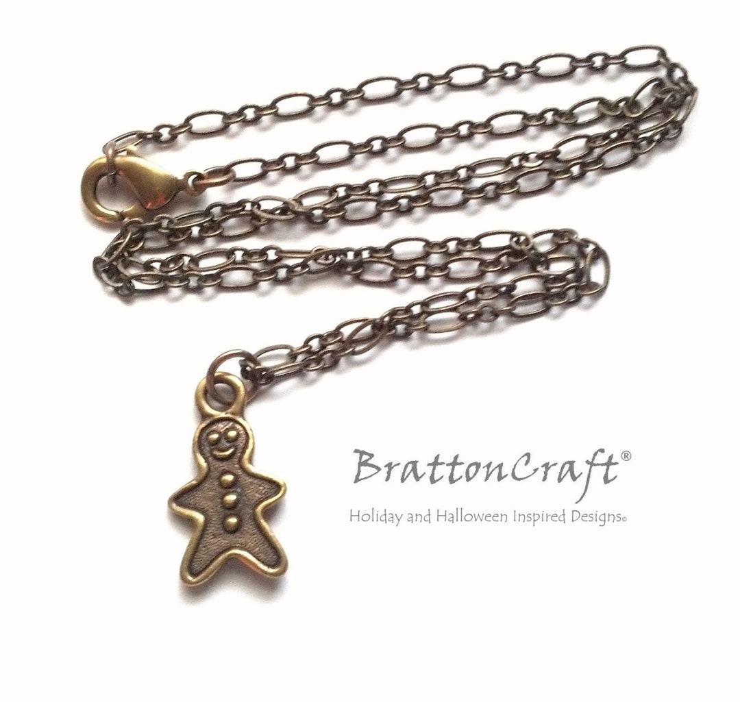 Gingerbread Man Necklace: Brass Holiday Jewelry - Etsy