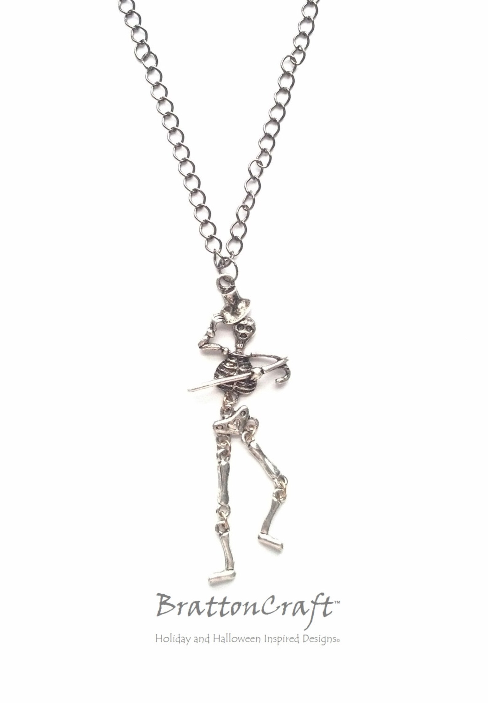 Big Silver Skeleton Necklace - Long Silver Skeleton Necklace - Fun ...