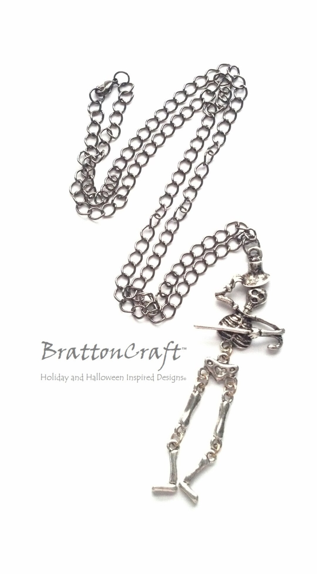 Big Silver Skeleton Necklace - Long Silver Skeleton Necklace - Fun ...