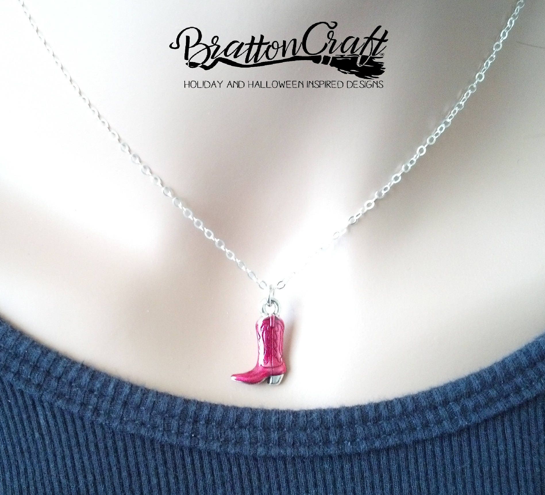 Hand Painted Red Cowboy Boot Necklace Western Boot Necklace | Etsy