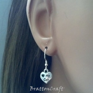 Silver Love My Cat Heart Earrings - Cat Heart Earrings - Paw Earrings ...