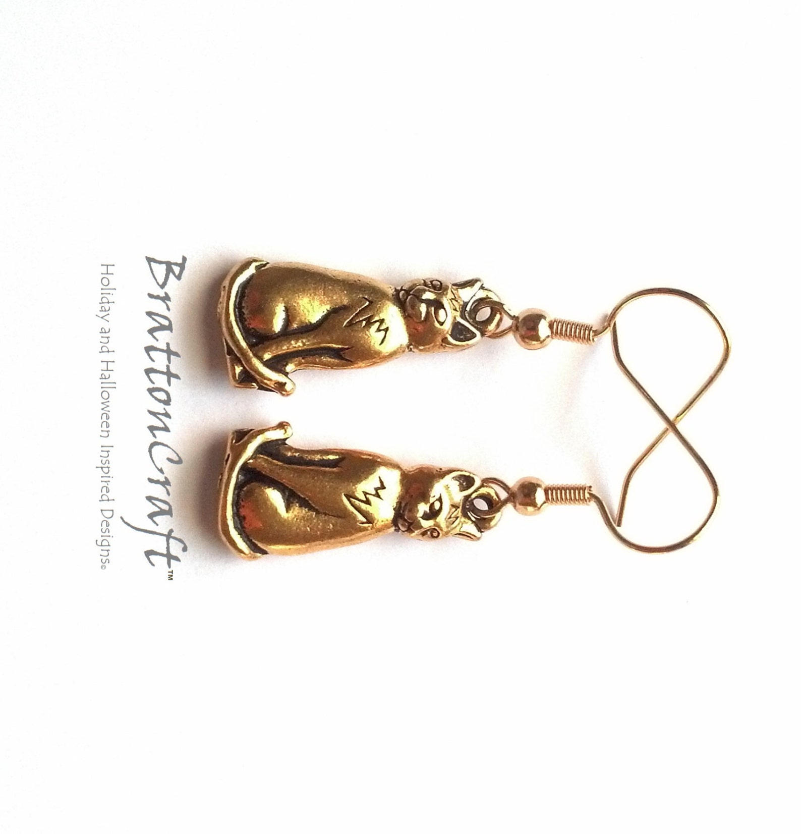 Gold Cat Earrings Antique Gold Sitting Cat Earrings Cat | Etsy